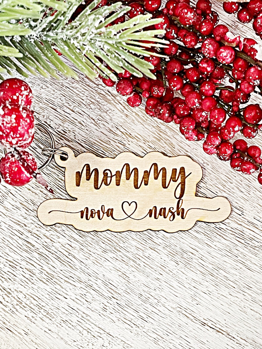 Wood Mommy Keychain with Names – LICT Apparel + Accessories